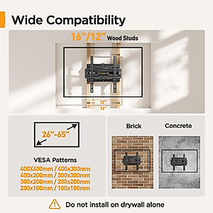 Perlegear Full Motion TV Wall Mount Bracket Swivel Articulating Extension Tilt Arms for 26-65 inch Flat Curved TVs, Max VESA 400x400mm up to 99lbs,16" Wood Studs,PGMFK4