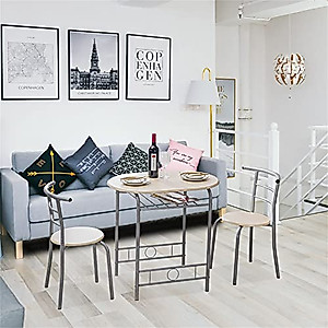 Small Kitchen Dining Table Set for 2, 3 Piece Round Kitchen Tables for Small Spaces 2 Seats, Breakfast Table and Chairs, Nook Dinette Sets with Wine Rack Fruit Stand Used for Compact Space (Log Wood)