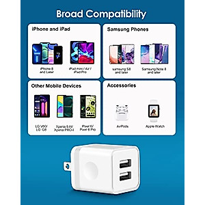 USB Wall Charger, KENHAO 3-Pack 2.1A/5V Dual Port USB Cube Power Adapter Charger Plug Charging Block Box Brick for iPhone 13 12 11 Pro Max XS XR X 8 7 6 Plus SE, iPad, Samsung, LG, Android Phones