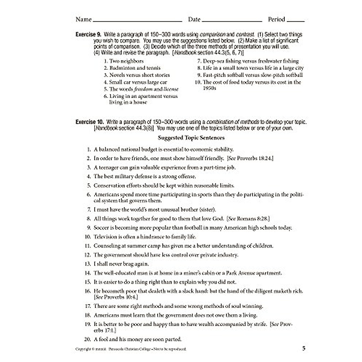 Workbook VI for Handbook of Grammar and Composition - Abeka 12th Grade 12 Highschool English Grammar and Writing Student Work Text