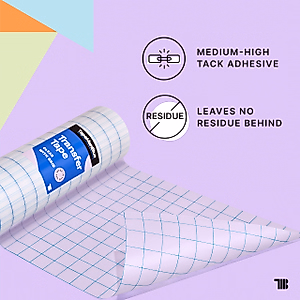 12" x 100' Roll of Clear Transfer Tape for Vinyl, Made in America, Vinyl Transfer Tape with Alignment Grid for Cricut Crafts, Decals, and Letters