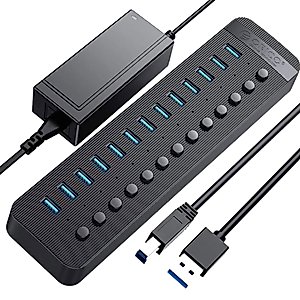 ORICO Powered USB Hub, 13 Ports 60W USB 3.0 Data Hub with BC1.2 Charging, Individual On/Off Switches and 12V/4A Power Adapter for Desktop Computer, PC, iMac, Mobile HDD, Flash Drive
