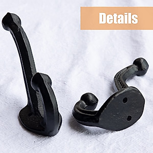 Rustic Hooks, Matte Black Cast Iron Wall Hooks (Set of 5), Modern Farmhouse Decor, Matching Screws Included - Easy to Install. Sturdy and Heavy Coat Hooks Hardware, Decorative Hooks, Farmhouse Hooks