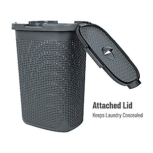 Mind Reader Basket Laundry Hamper with Cutout Handles, Washing Bin, Dirty Clothes Storage, Bathroom, Bedroom, Closet, 60 Liter, Grey