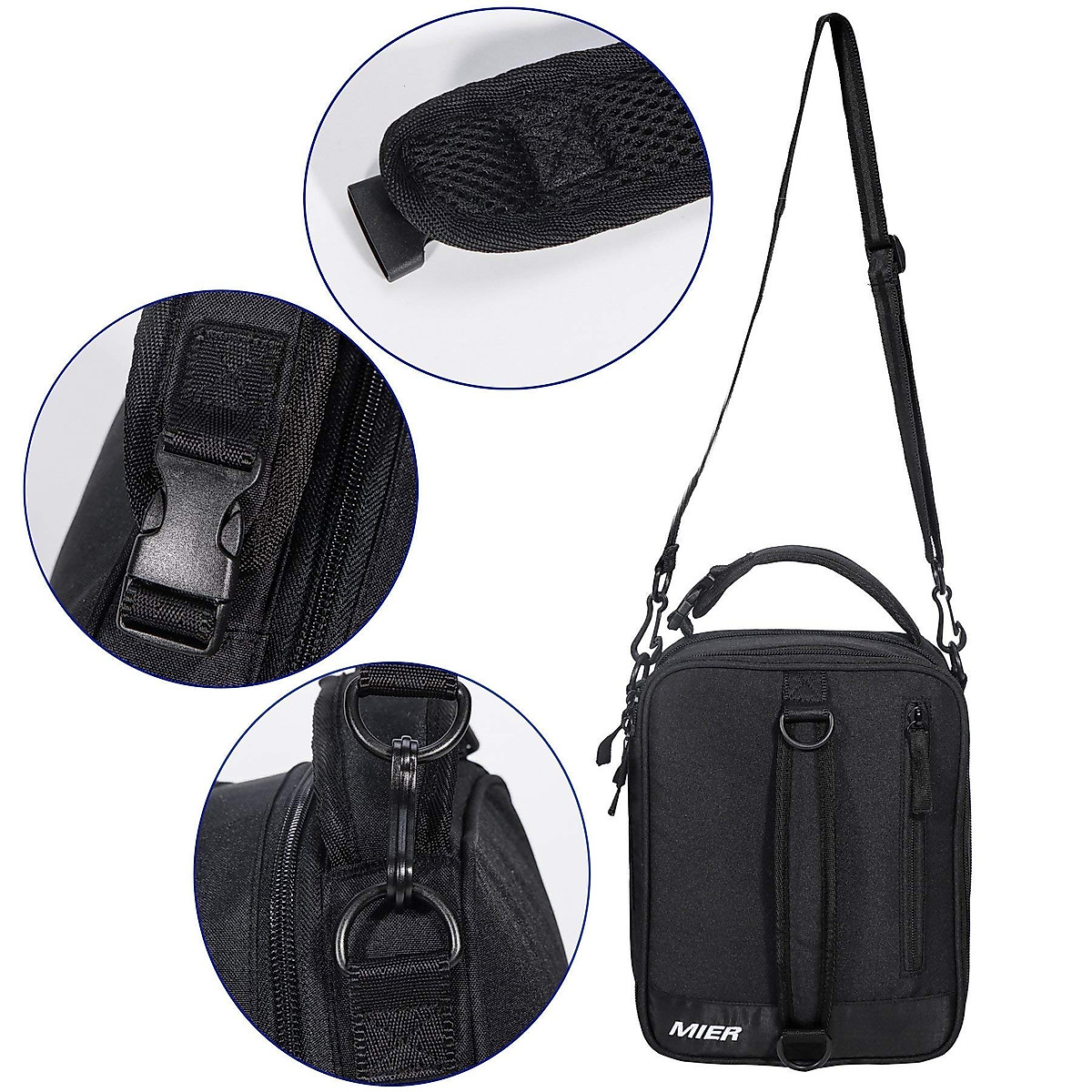 MIER Insulated Lunch Box 2 Compartment Lunch Bag and Expandable Lunch Pack for Men, Women, Black