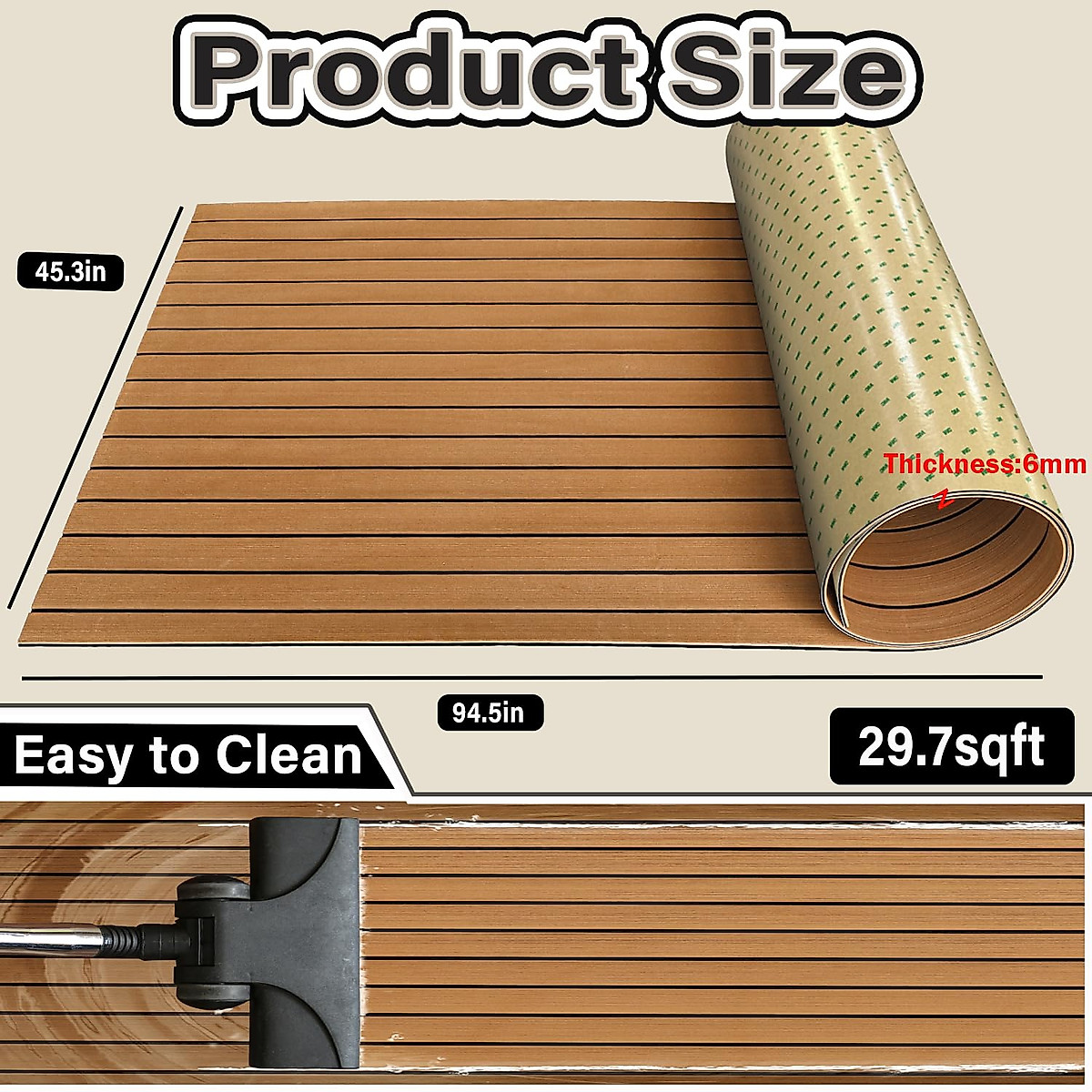 HZCHIONE 3M EVA Foam Boat Decking Boat Flooring 94x45in Self Adhesive Boat Mat Sheet Non-Slip Faux Teak Boat Flooring Deck for Yacht Fish Pontoon Boat Floor