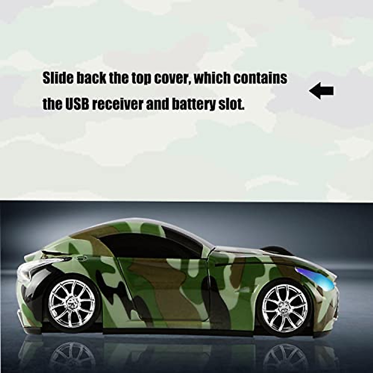 EALEK Wireless Mouse, Car Shape Mouse 2.4GHz USB, Cute Wireless Mouse 1600DPI, Ergonomic Mouse for Kids and Adult (Green Camouflage)