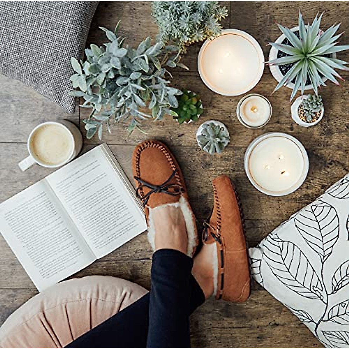 Dearfoams Women's Fireside Water Resistant Indoor/Outdoor Shearling Victoria Moccasin with Tie Slipper, Chestnut,8