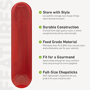 Humangear GoBites Quattro | Travel & Camping Utensils | Portable & Convertible Dining Ware | Multi-Functional Fork, Spoon, Chopsticks, Red