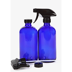 Vivaplex, 2, Large, 16 oz, Empty, Cobalt Blue Glass Spray Bottles with Black Trigger Sprayers and Lids