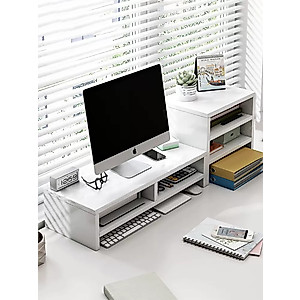 LITAITAI Monitor stand riser, Monitor Riser, three-tier shelf, large-capacity storage, elegant pearl white, Computer Monitor Stand, suitable for many occasions.