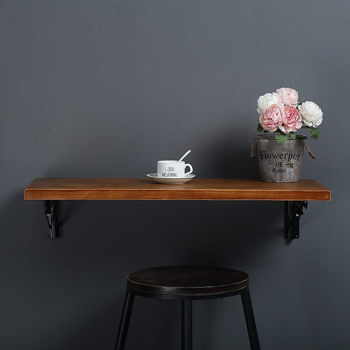 (40" Lx16 W) Industrial Rustic Folding Wall Mounted Workbench Drop Leaf Table, Dining Table Desk, Pine Wood Wall Mounted Bar Tables,Workbench,Study Table,Collapsible Butcher Block Solid Wood Table