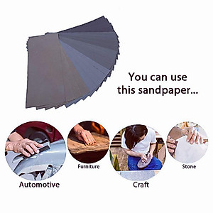 Leopard Twin-Ultra Fine 51 Pcs Wet Dry Sandpaper 120 to 10000 Assorted Grit Sanding Paper forWood Furniture Finishing, Metal Sanding and Automotive Polishing, 9 x 3.6 Inches.?51-Sheet Sandpaper??