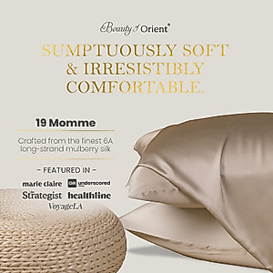 Beauty of Orient 19 Momme Premium Mulberry Silk Pillowcase for Hair and Skin | Handcrafted Hypoallergenic & Anti-Acne 100% Silk Pillow Cases with Zipper | King - 20" x 36", Red Velvet