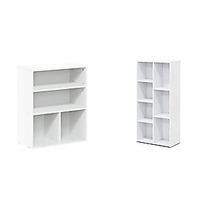 Furinno Pasir 3 Tier Display Bookcase, White & Luder Bookcase/Book/Storage, 7-Cube, White