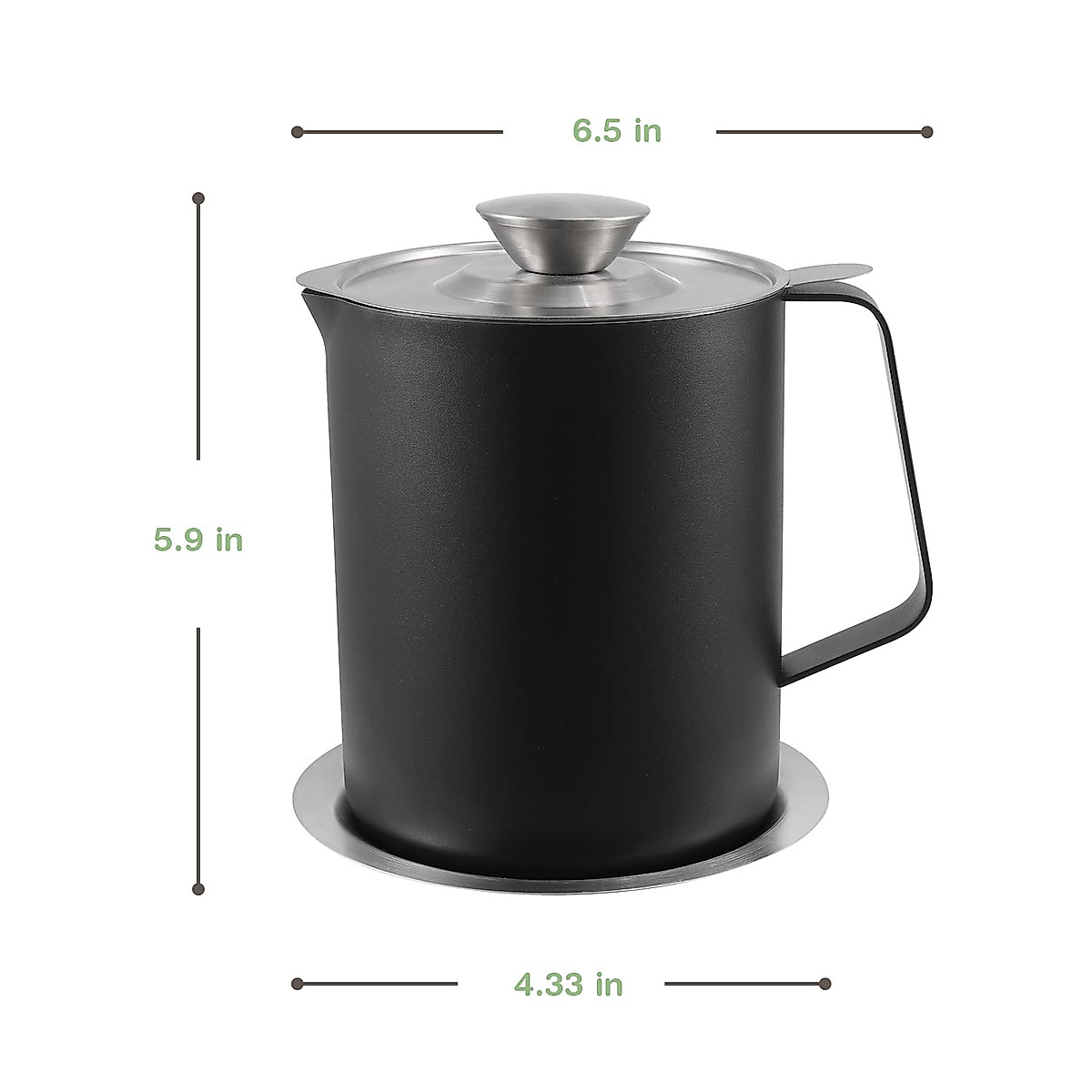 VUCCHINI Bacon Grease Container with Fine Strainer and Lid - Larger Capacity Bacon Grease Keeper Oil Can - Iron Cooking Oil Can with Removable a Coaster Tray for Kitchen Fat Storage