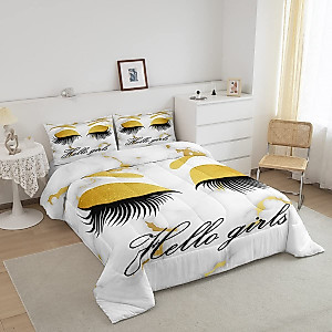 Eyelash Bedding Set Eyes Comforter Set for Girls Teens Room Decor Red White Marbele Glitter (No Glitter No Sequin) Hello Girls Comforter Set King Size Modern Simple Lovely Duvet Set 3Pcs Boys