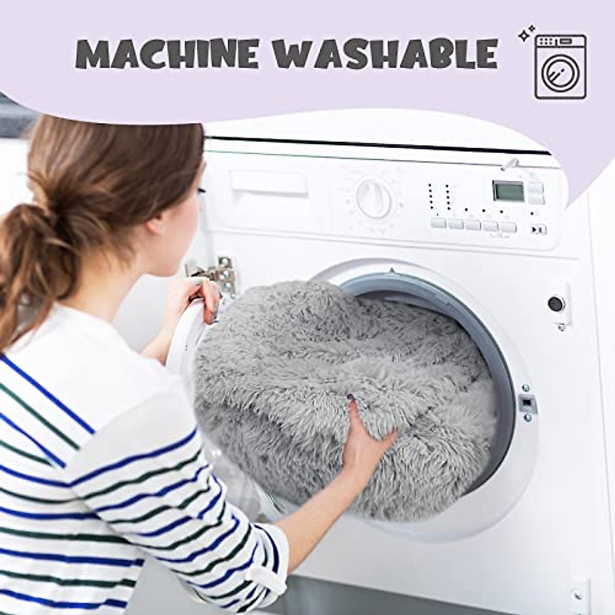 Himax Calming Dog Bed & Cat Bed, Fluffy Dog Bed with Blanket Attached, Round Dog Beds for Small, Medium Dogs and Cats (20"/26"/35")