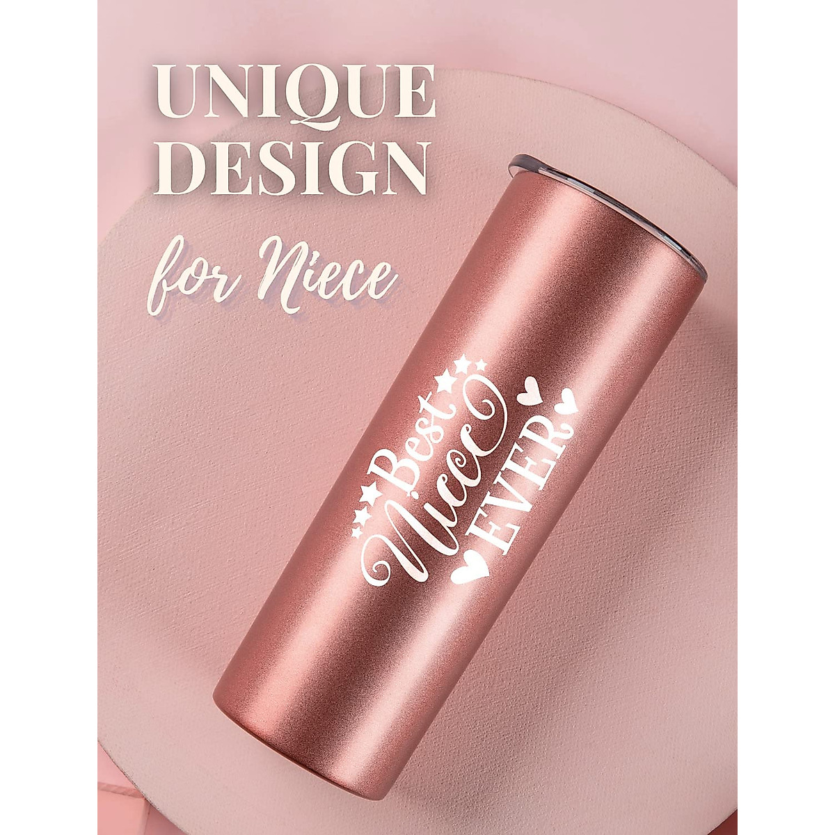 Onebttl Niece Gifts from Aunt, Best Niece Ever Birthday Gifts, Insulated Stainless Steel Wine Tumbler with Lid and Straw, from Uncle, Perfect for Birthday, Christmas, Rose Gold - 20oz/590ml