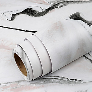 Livelynine Light Pink Marble Contact Paper Peel and Stick Countertops Waterproof Sticky Wallpaper for Bedroom Dresser Cover Top Renter Friendly Vinyl Countertop Contact Paper for Bathroom15.8X78.8