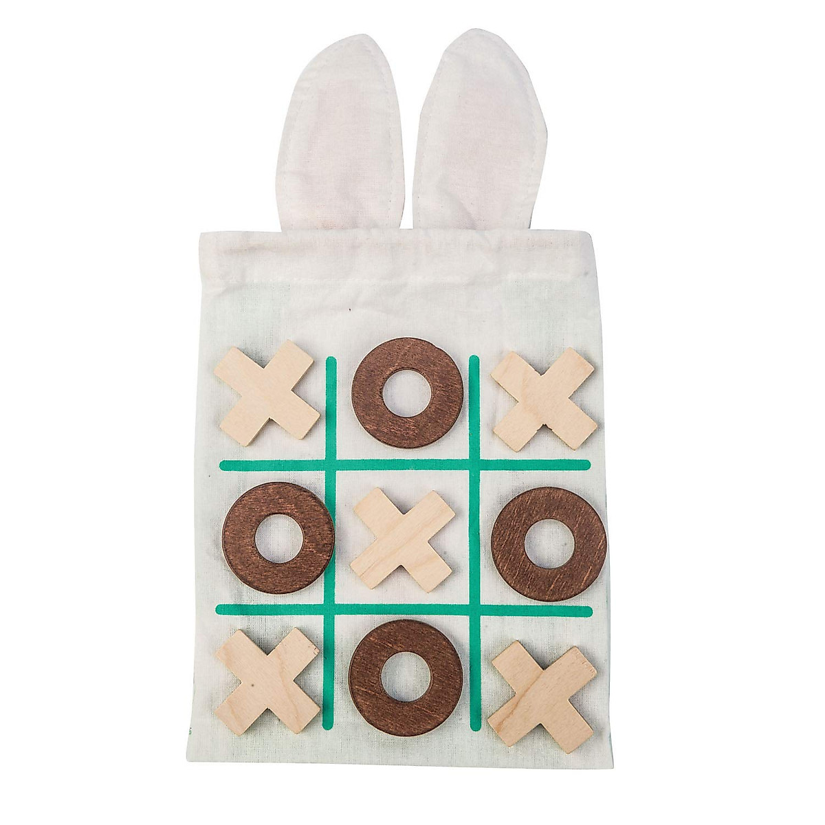 Tender Leaf Toys - Tic Tac Toe - Wooden Tic Tac Toe Game with Bunny Drawstring Bag - Travel Board Game for Kids and Adults - Age 3+