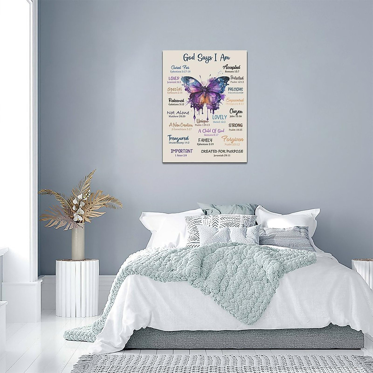 Christian Wall Art Butterfly Pictures Wall Decor Christian Scriptures Inspirational Painting Bible Verse Canvas Prints Modern Artwork Home Decoration for Office Bedroom Living Room 12"x16"