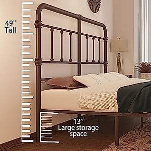 Geltanny California-King-Bed-Frame-Vintage-Farmhouse 49 inch Tall-headboard-Iron - Platform Mattress Foundation,No Box Spring Needed (Dark Bronze)