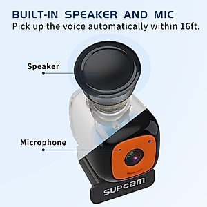 SUPCAM 4K Webcam, AI Auto Framing Webcam with Microphone and Speaker，Autofocus Lens，Adjustable Field of View，Light Correction，External Privacy Cover,Wide Compatibility