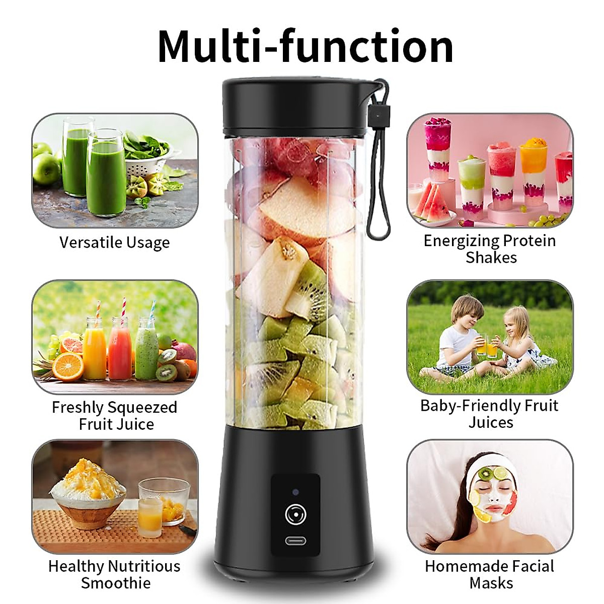 Lyrique Portable Blender: 400ml Personal Electric Blender for Shakes & Smoothies, USB-C Rechargeable, Sharp Stainless Steel Blades with Efficient Mixing Function (Black)
