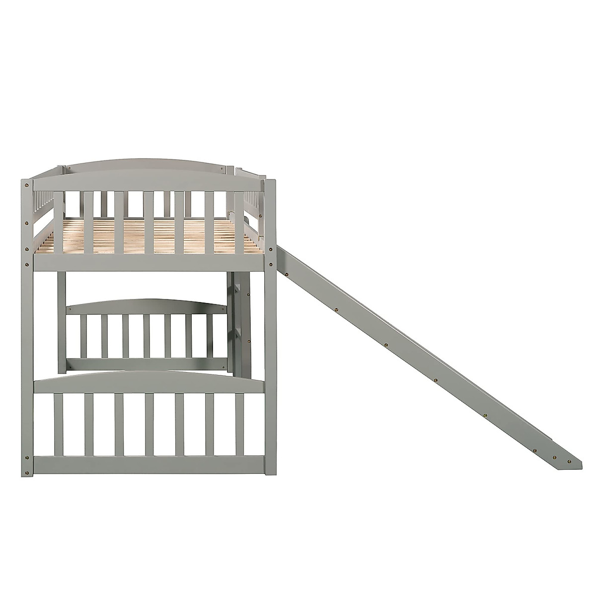 Harper & Bright Designs Kids Low Loft Bed with Slide, Twin Loft Beds for Kids, Wood Loft Bed Frame with Ladder for Boys and Girls, No Box Spring Needed, Gray