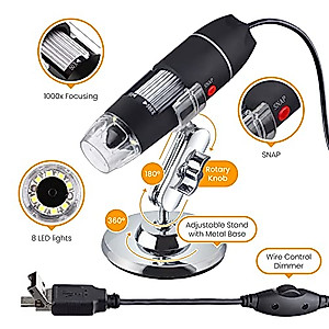 AmScope - 40X-2500X LED Binocular Compound Microscope with 3D Stage, 25-Piece Prepared Slides Set and Tweezers Plus Bonus Handheld Multi-USB Digital Microscope for PC and Android - VB-B120C-SLVR