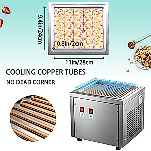 VEVOR Commercial Rolled Ice Cream Machine, Stir-Fried Ice Cream Roll Machine with Single Square Pan, Stainless Steel Stir-Fried Ice Cream Roll Maker, Yogurt Cream Machine for Bars Cafés Dessert Shops