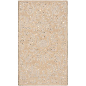 SAFAVIEH Total Performance Collection Accent Rug - 3' x 5', Ivory, Hand-Hooked Damask, Non-Shedding & Easy Care, Ideal for High Traffic Areas in Entryway, Living Room, Bedroom (TLP714F)