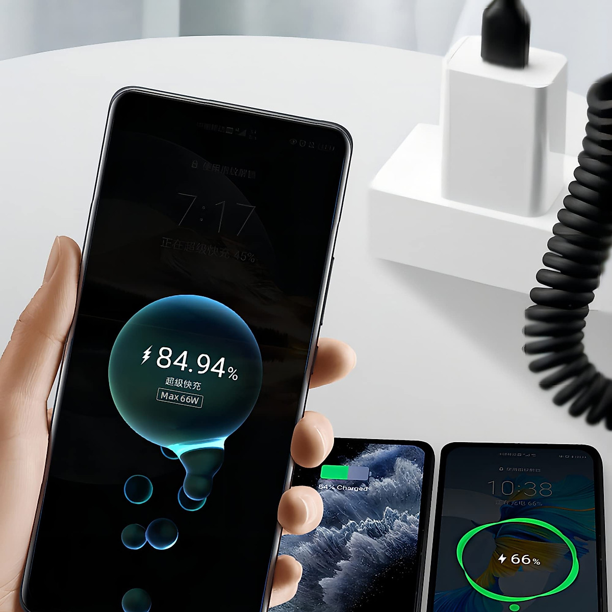 GELRHONR Retractable USB A to USB C Multi Charging Cable,Coiled 5A 3 in 1 Multiple USB C Fast Charging Cord,Compatible with Cell Phones Tablets Android and More （MAX 6.5Ft (White 1 to 3)