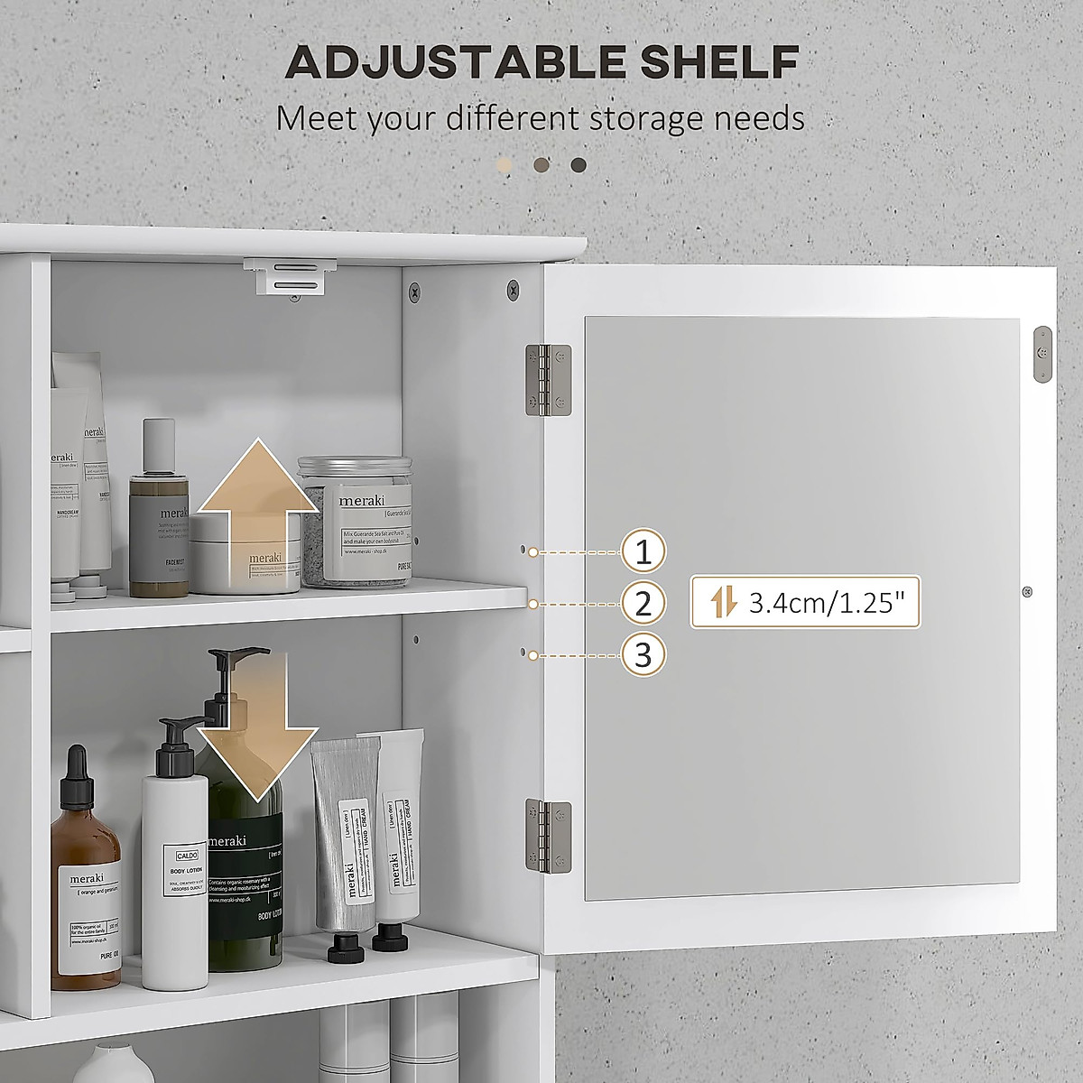 kleankin Bathroom Medicine Cabinet with Mirror, Wall-Mounted Bathroom Cabinet with Adjustable Shelf for Living Room and Laundry Room, White