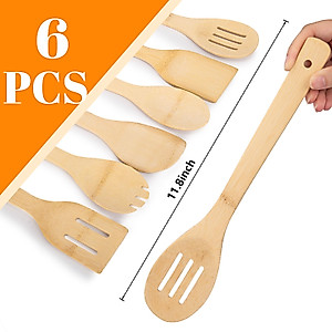 HAKSEN 6PCS Bamboo Kitchen Utensils, Bamboo Spatula Spoons Bamboo Cooking Utensils Set for Home Kitchen Housewarming Holiday Gift