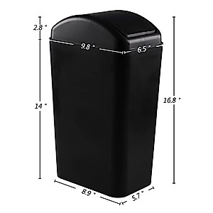 Morcte Plastic Garbage Can with Swing Lid, Black Swing Top Trash Can, 3.5 Gallon