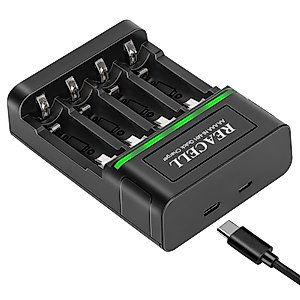 REACELL AA AAA Battery Charger for NiMH Rechargeable Batteries, Type-C Input, 4 Individual Slot, AA & AAA Nickel-Metal Hydride Battery Charger