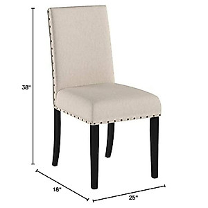 Roundhill Furniture Biony Tan Fabric Dining Chairs with Nailhead Trim, Set of 2