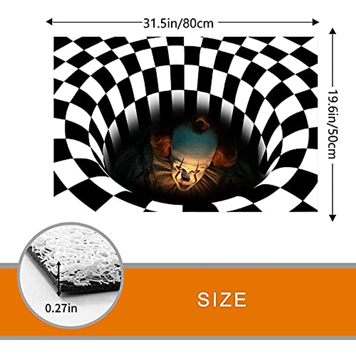 Christmas Clown Door Mat, 19.6X31.5 inch 3D Vortex Carpet, Thanksgiving 3D Clown Decorations Halloween Doormat Scary Welcome Door Mats Outside Area Rug Bath Mat Hearth Floor Stair Carpet