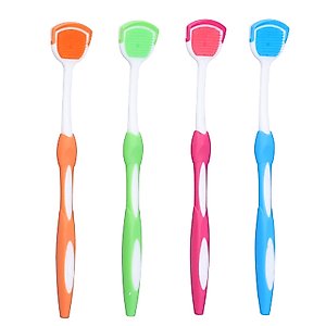 Tongue Cleaner for Adults Kids 4pcs Plastic Tongue Scraper Travel Portable Tongue Brush for Oral Care, Freshen Breath, Fight Bad Breath