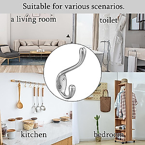 Jukzi Coat Hooks 5 Pack - Heavy Duty Wall Mounted Brushed Nickel Double Hooks for Hanging Clothes/Towels - Sturdiness Design with Better Mounting System