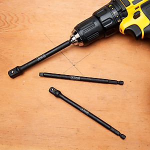 ARES 70001 - 6-Inch Impact Grade Socket Adapter Set - Turns Power Drill into High Speed Nut Driver - 1/4-Inch, 3/8-Inch, and 1/2-Inch Drive