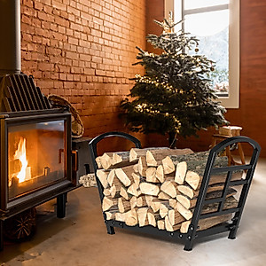 GREENER Small Firewood Rack Indoor Log Holder Wood Storage For Fireplace, Heavy Duty Metal Firewood Holder with Removable Holders, Up-Loaded to 120lb，Decor Outdoor Log Holder