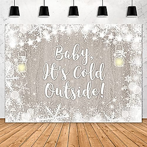 Aperturee It's Cold Outside Baby Shower Backdrop 7x5ft Winter Wonderland Christmas Xmas Rustic Wood Floor Festival Snowfall Snowflake Photography Background Party Decorations Banner Photo Booth