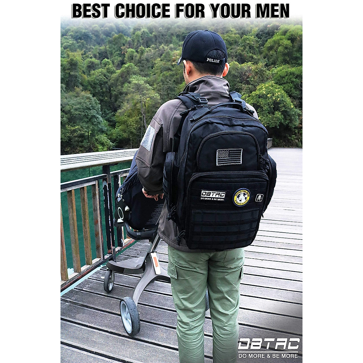 DBTAC Military Style Diaper Bag (Black) + Tactical Lunch Bag (Black), Durable Material with Large capacity, Multi-functional Design