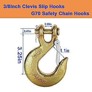 Accoladesound 2PCS 3/8 Inch Clevis Slip Hook with Safety Latch, G70 Forged Steel for Trailer, Heavy Duty Chain Hooks Deck Hauler Receiver Hitches Trailer,18,000lbs Capacity, Gold