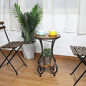 X-cosrack End Table, Round Side Table for Small Spaces, Coffee Tea Table Nightstand Home Decor for Living Room Balcony Bedroom Office,Rustic Brown & Black,15.75" L x 15.75" W x 24.0" H