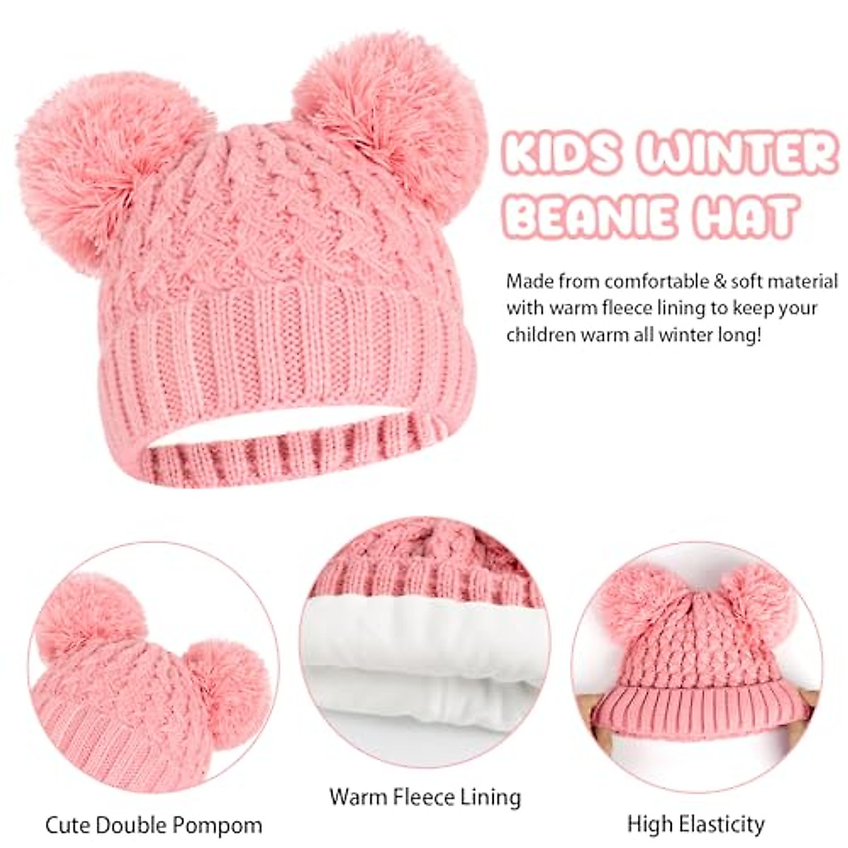 Kids Winter Beanie Hat Scarf Touchscreen Gloves Set, Fleece Lining Boys Girls Winter Hat Neck Warmer Gloves for 1-6 Years