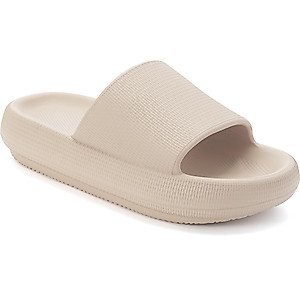 Joomra Womens Shower Slippers Slides Cushion for Mens Foam Female Pillow House Antislip Slipers Pool Beach Spa Garden Sandals for Ladies Male Sandles Khaki 42-43